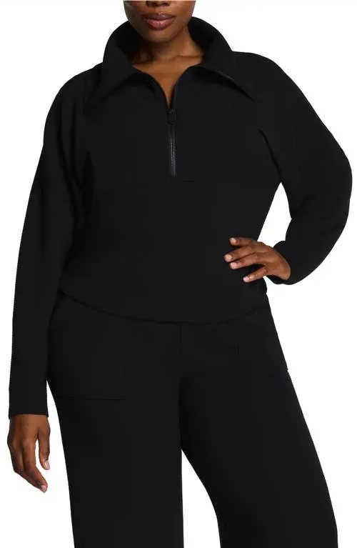 Spanx Airessentials French Rib Quarter Zip Pullover - Very Black