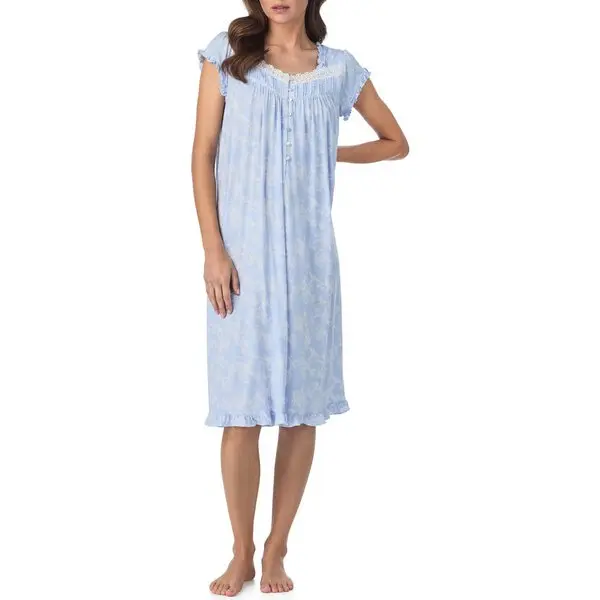 Eileen West Waltz Floral Nightgown - Blue/prt