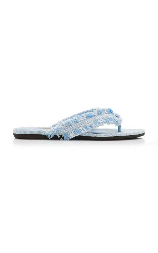 JIMMY CHOO Bay Flat Frayed Canvas Sandals - Blue