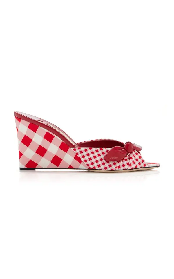 JIMMY CHOO Livi Gingham Wedge Sandals - Red