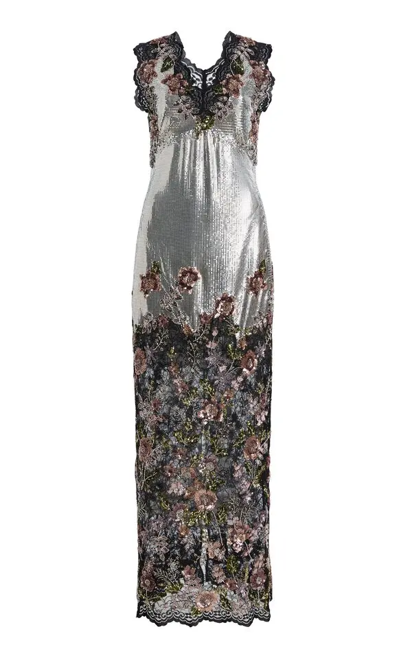 Rabanne Sequined-lace And Chainmail Maxi Dress - Multi