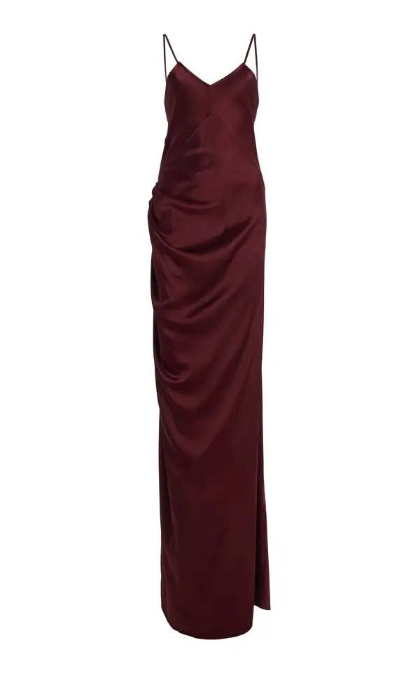 Victoria Beckham Draped Satin Maxi Cami Dress - Burgundy