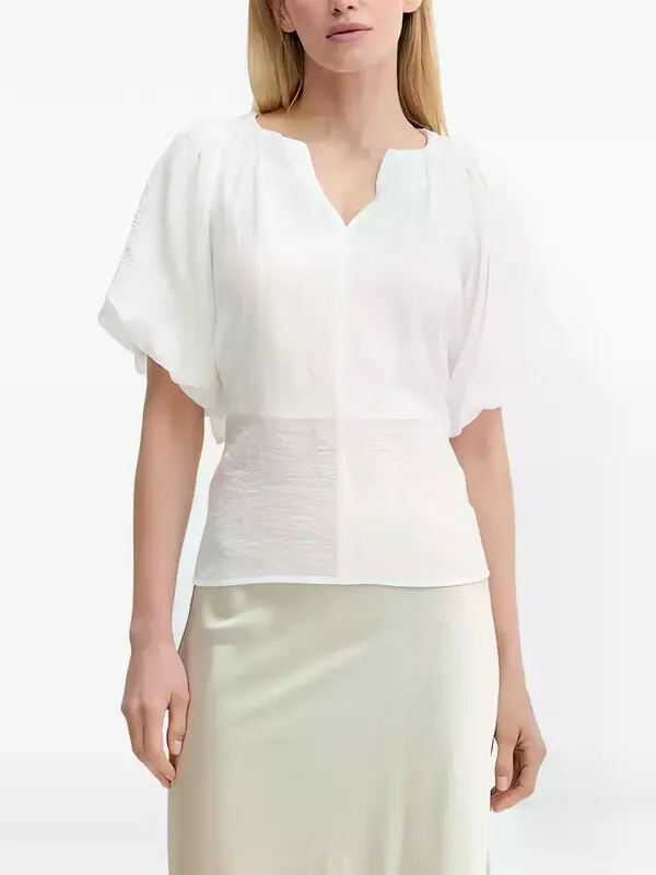 BRUUNS BAZAAR Puff-sleeve Split-neck Blouse - White