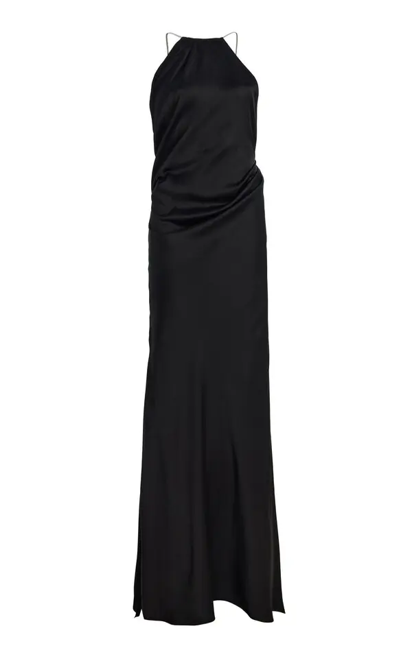 Victoria Beckham Chain-detailed Satin Halter Gown - Black
