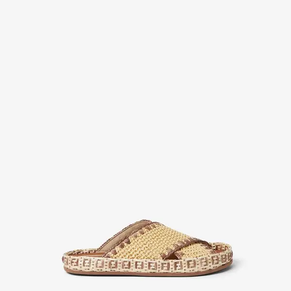 Fendi Handmade Raffia Slides With Ff Motif
