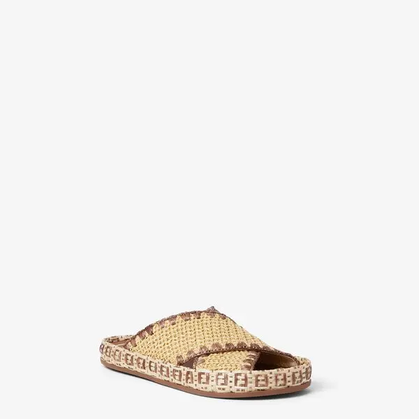 Fendi Handmade Raffia Slides With Ff Motif