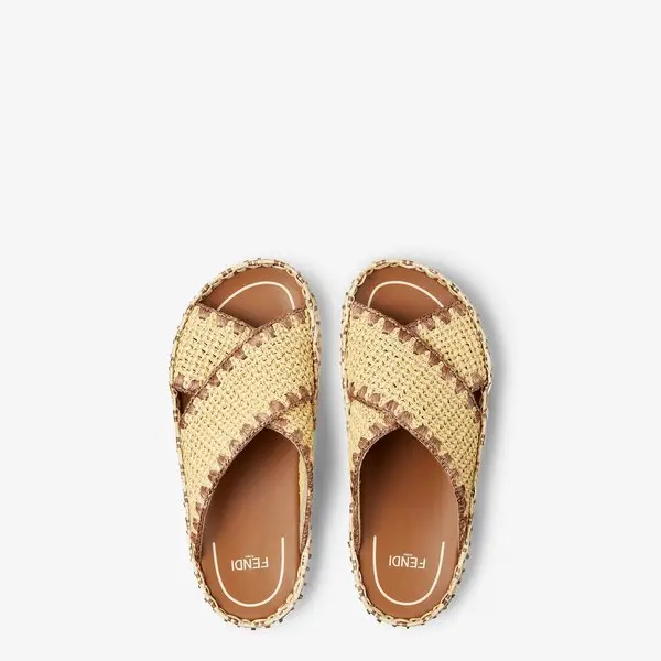 Fendi Handmade Raffia Slides With Ff Motif