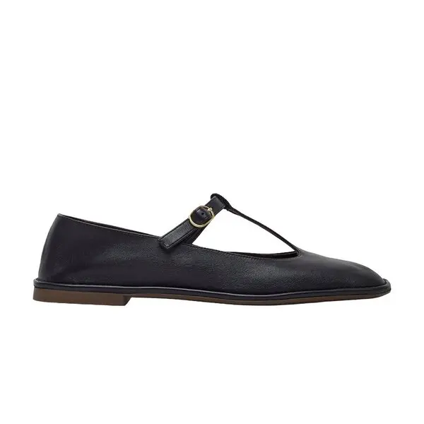 THE ROW Square T-strap Ballerina Flat - Black