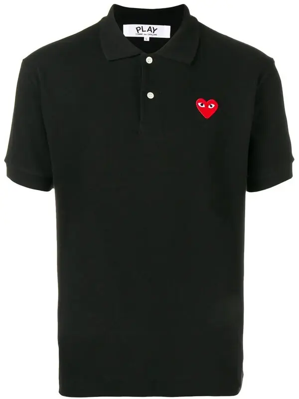 Play Comme Des Garcon Red Heart Cotton Polo Shirt - Black