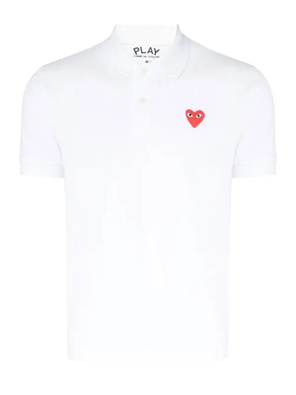 Play Comme Des Garcon Red Heart Cotton Polo Shirt - White