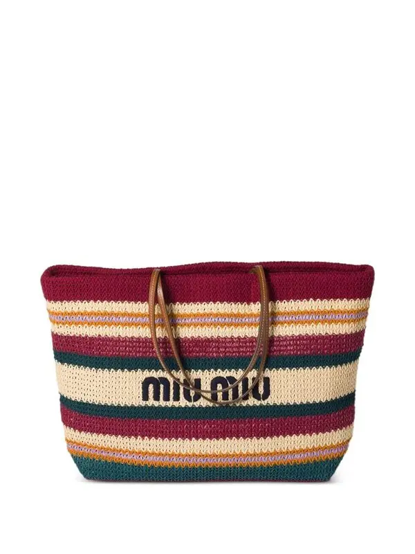 Miu Miu Raffia-effect Woven Tote Bag - Nude & Neutrals