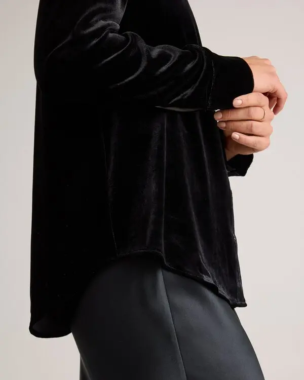 Quince Stretch Silk Velvet Long Sleeve Shirt - Black