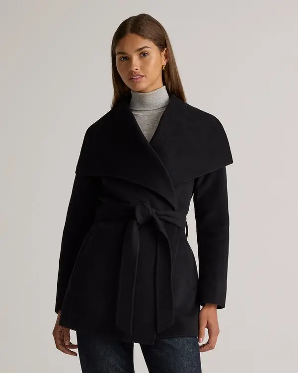 Quince Double-faced Merino Wool Draped Collar Short Wrap Coat