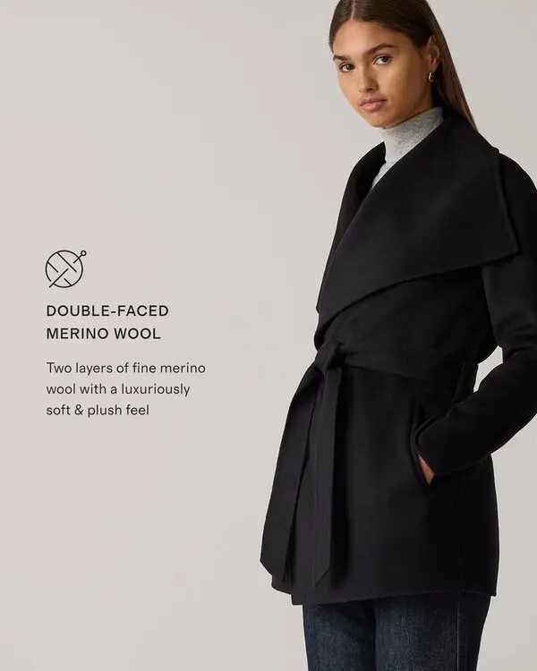 Quince Double-faced Merino Wool Draped Collar Short Wrap Coat