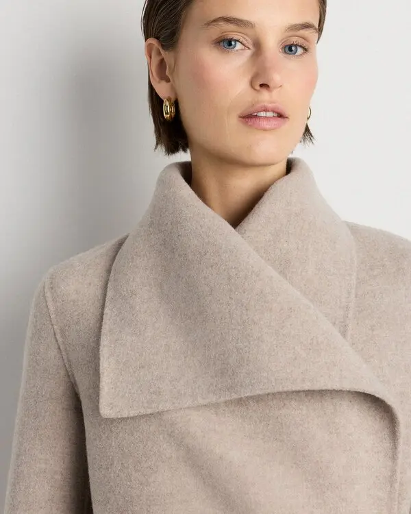 Quince Double-faced Merino Wool Draped Collar Short Wrap Coat - Oat