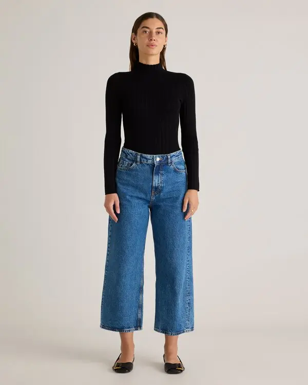 Quince Cotton Cashmere Ribbed Turtleneck Bodysuit - Black