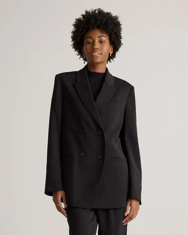 Quince Stretch Crepe Relaxed Double-breasted Blazer - Black