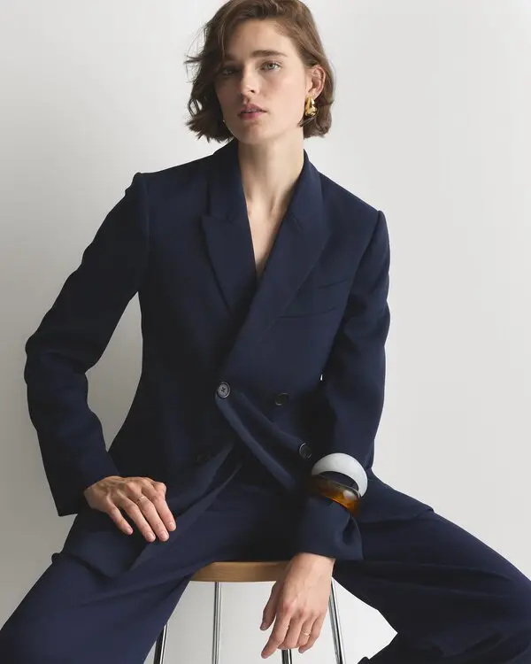 Quince Stretch Crepe Relaxed Double-breasted Blazer - Navy