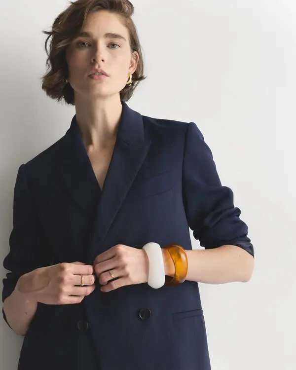 Quince Stretch Crepe Relaxed Double-breasted Blazer - Navy