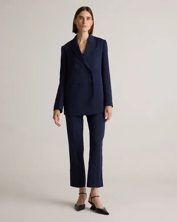 Quince Stretch Crepe Relaxed Double-breasted Blazer - Navy