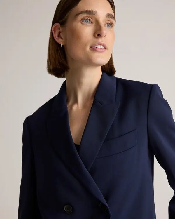 Quince Stretch Crepe Relaxed Double-breasted Blazer - Navy