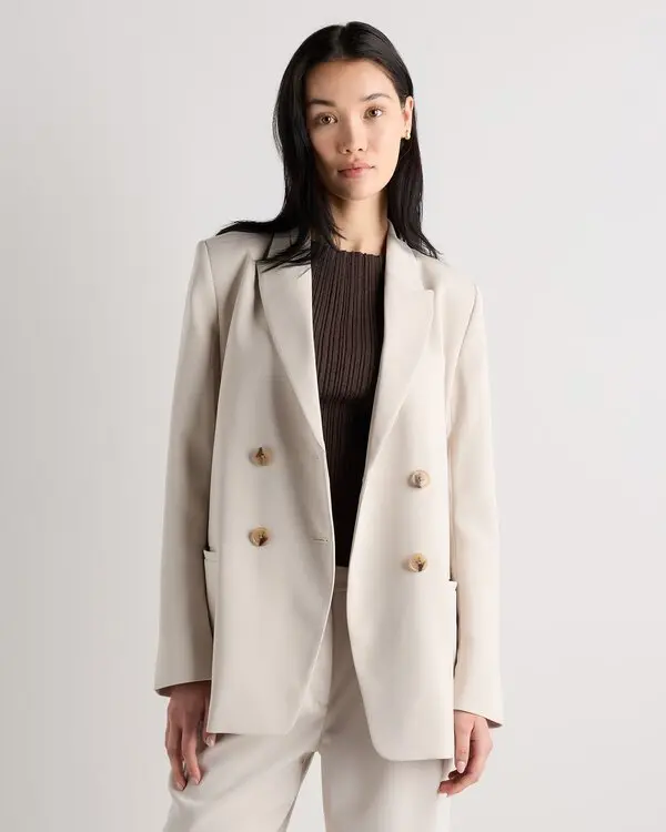 Quince Stretch Crepe Relaxed Double-breasted Blazer - Sand