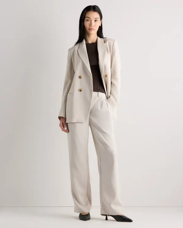 Quince Stretch Crepe Relaxed Double-breasted Blazer - Sand