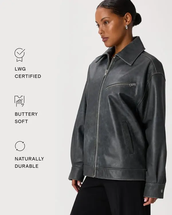 Quince Oversized Bomber Jacket - Distressed Black
