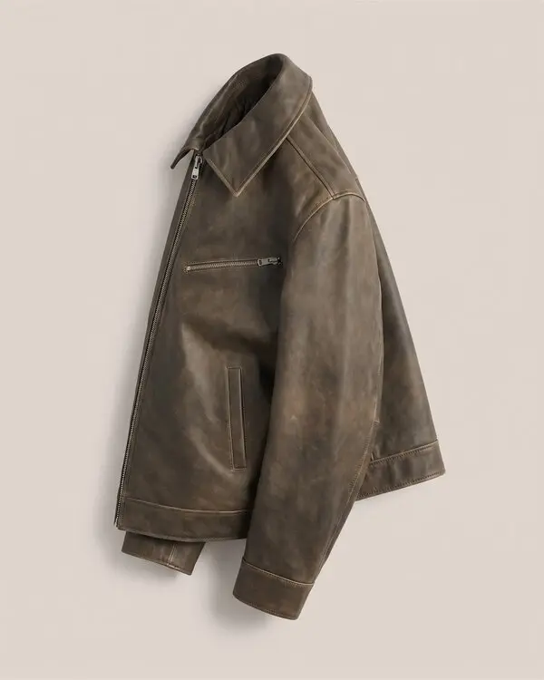 Quince Oversized Leather Bomber Jacket - Distressed Brown