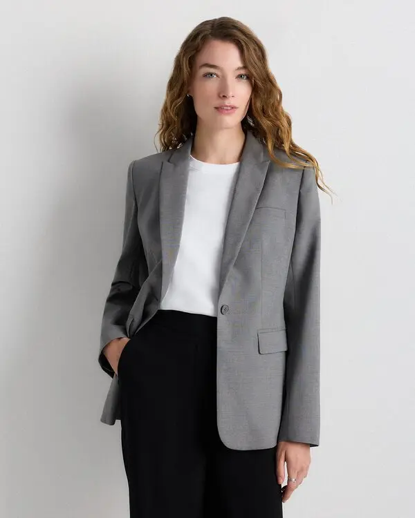 Quince Italian Wool Long Blazer - Grey Melange