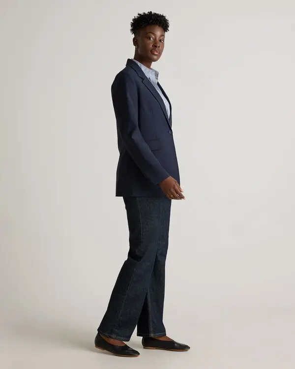 Quince Italian Wool Long Blazer - Navy