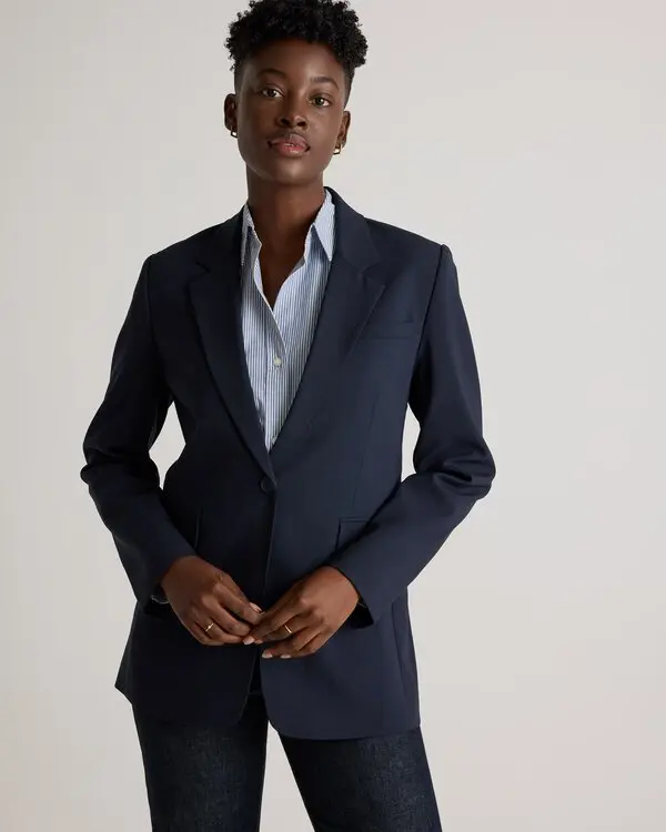 Quince Italian Wool Long Blazer - Navy