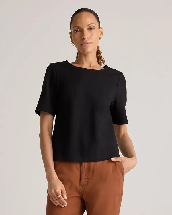 Quince Ultra-stretch Ponte Short Sleeve Top - Black