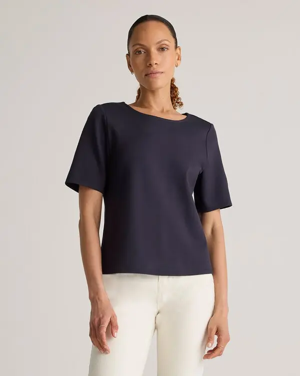 Quince Ultra-stretch Ponte Short Sleeve Top - Navy