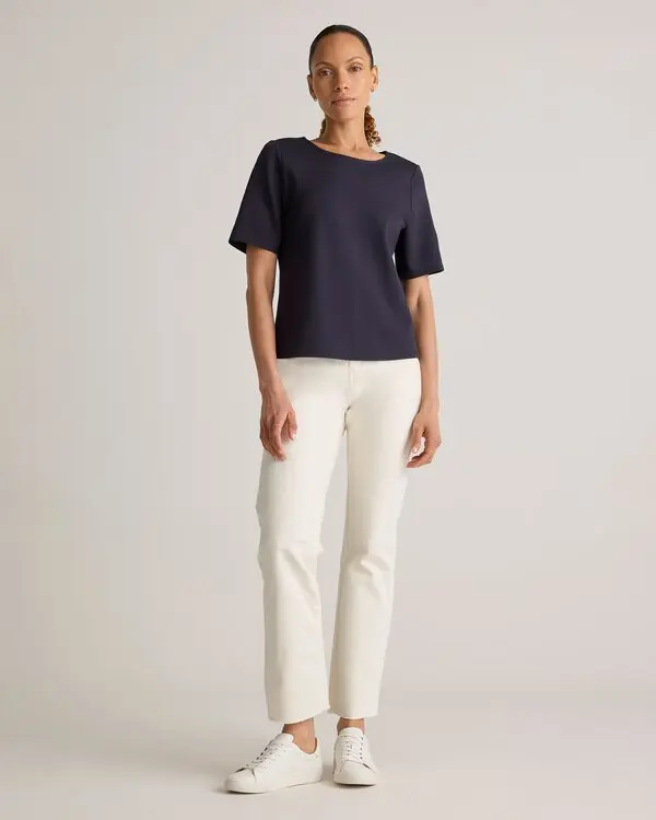 Quince Ultra-stretch Ponte Short Sleeve Top - Navy
