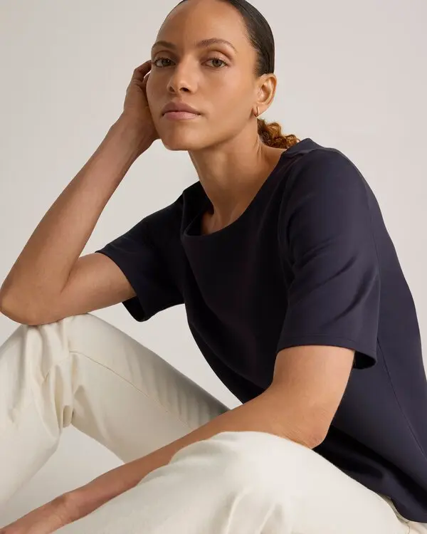 Quince Ultra-stretch Ponte Short Sleeve Top - Navy