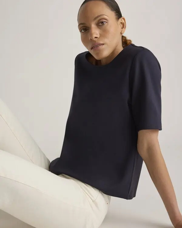 Quince Ultra-stretch Ponte Short Sleeve Top - Navy