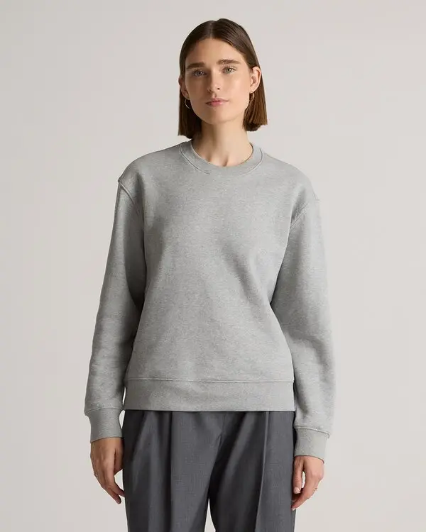 Quince Organic Heavyweight Fleece Crew Neck Sweater - Heather Grey