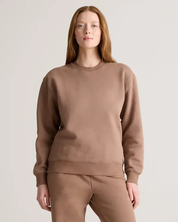 Quince Organic Heavyweight Fleece Crew Neck Sweater - Taupe