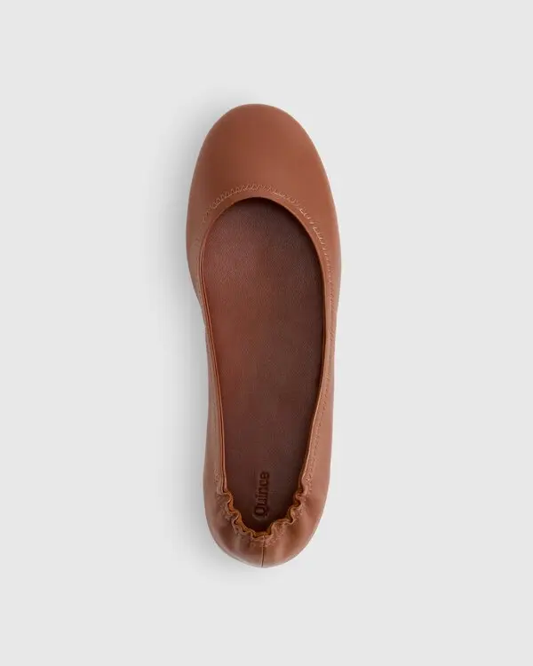 Quince Italian Leather Ballet Flats - Cognac
