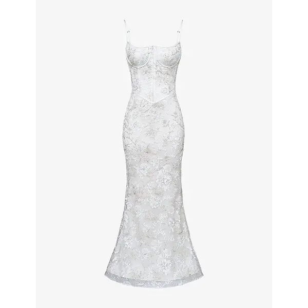 House Of Cb Naeva Bead-embellished Tulle Bridal Gown - White