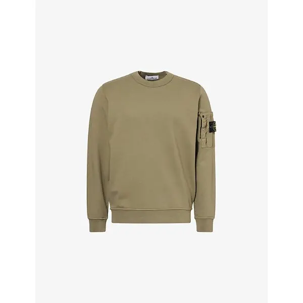 Stone Island Brand-patch Cotton Sweatshirt - Military Green