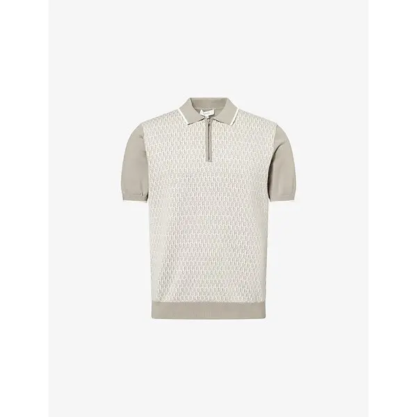 ARNE Herringbone Zip-up Cotton-knit Polo Top - Sage