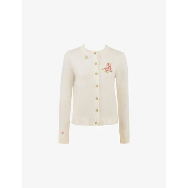 House Of Cb Floral-motif Wool And Cashmere Cardigan - Cream