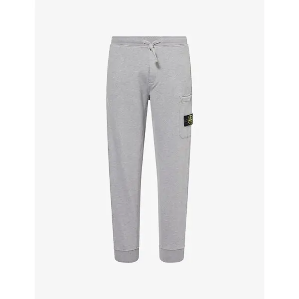 Stone Island Brand-badge Cotton-fleece Jogging Bottoms - Grey Melange