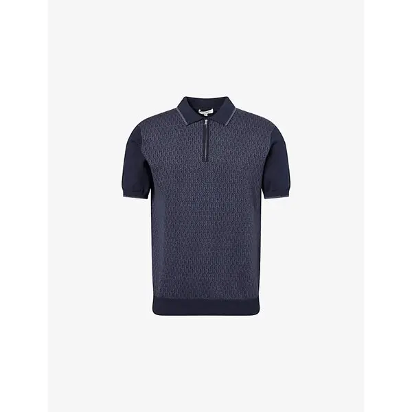 ARNE Herringbone Zip-up Cotton-knit Polo Top Xxl - Navy