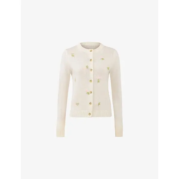 House Of Cb Floral-embroidered Wool And Cashmere-blend Cardigan - Ivory