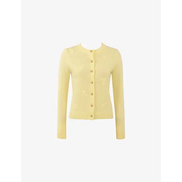 House Of Cb Floral-embroidered Wool And Cashmere-blend Cardigan - Lemon