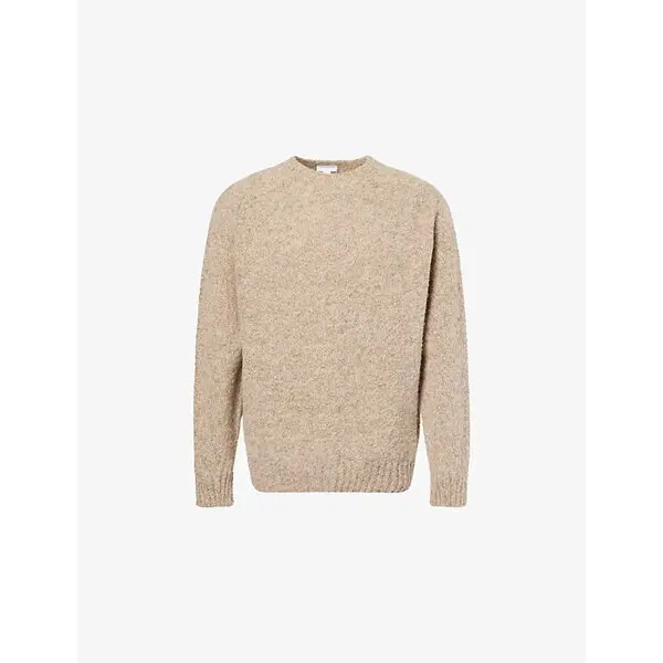 Sunspel Brush Shetland Crewneck Wool Jumper - Oatmeal Melange