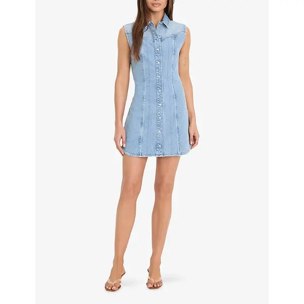 Good American Sleeveless Collared Denim Mini Dress